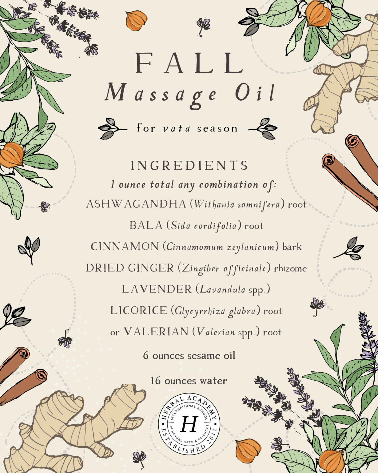 Vata Massage Oil Recipe (Fall and Early Winter) – Herbal Academy